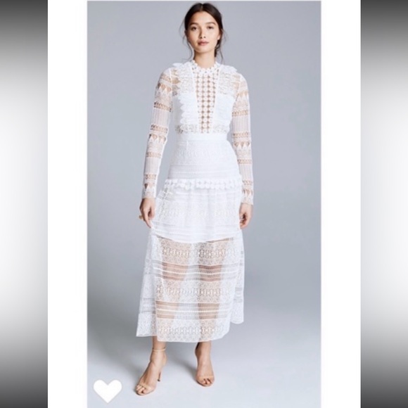 Self-Portrait | Dresses | Self Portrait Elegant White Lace Maxi Dress ...